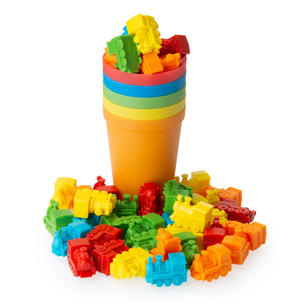 Play Brainy™ Colorful Counting Trains and Sorting Cups – 55 Pieces (Ed