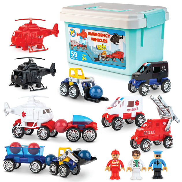 Magnetic Emergency Vehicle Toy Set - 59Pcs Rescue Team & Car Toys ...