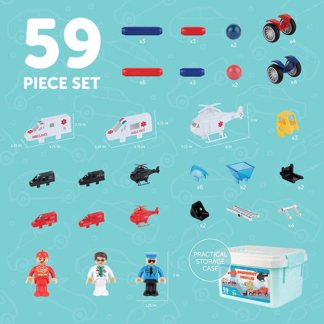 Play Brainy™ Magnetic Emergency Vehicle Toy Set – 59 Pieces (Montessor